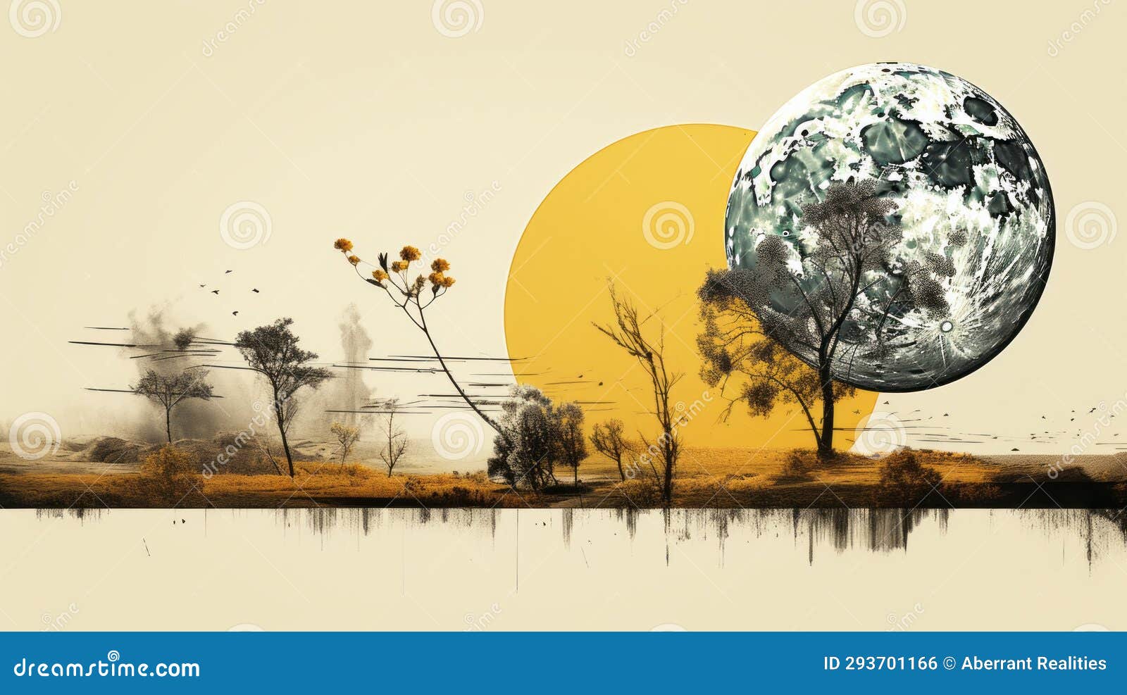 An Abstract Painting of an Earth with Trees and a Sun in the Background ...