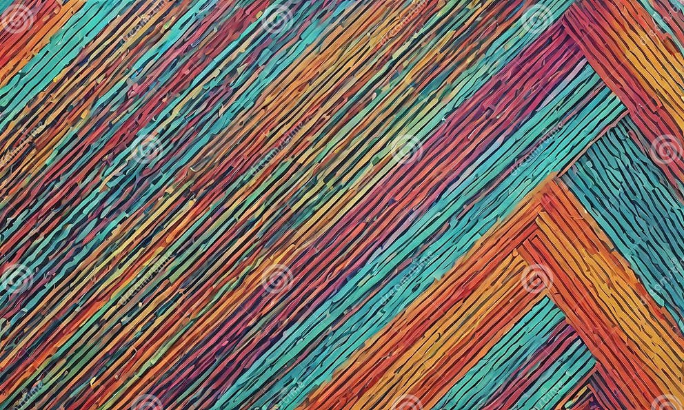 Abstract Painting Features Diagonal Pattern Intersecting Lines in Various Colors, Creating ...