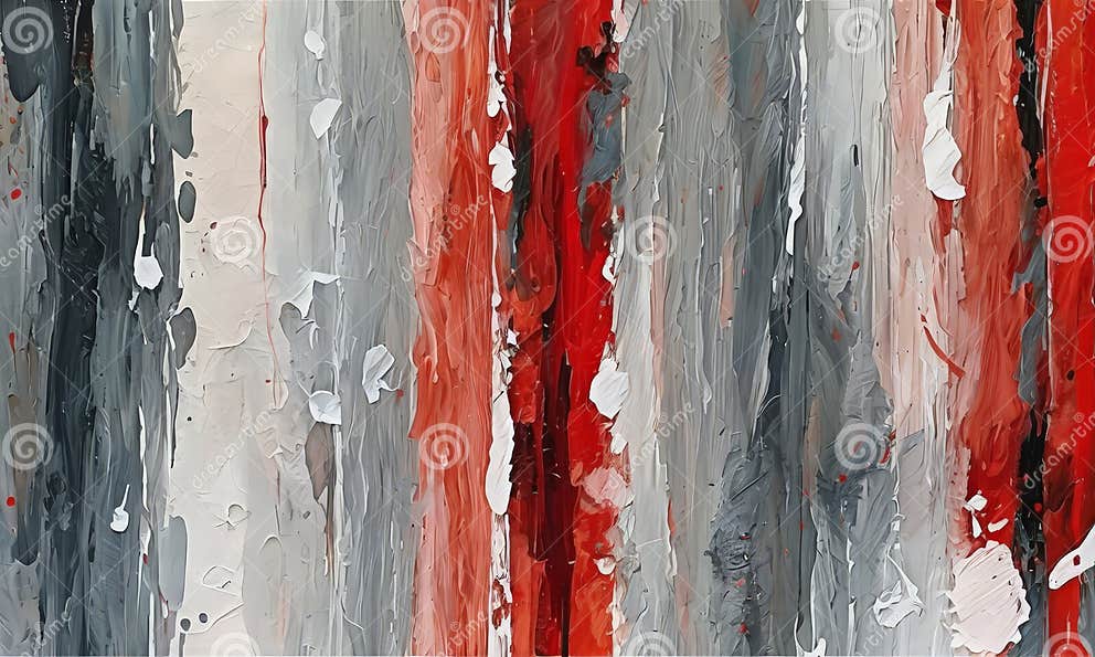 Abstract Painting Features Vertical Stripes in Red, White, and Gray ...