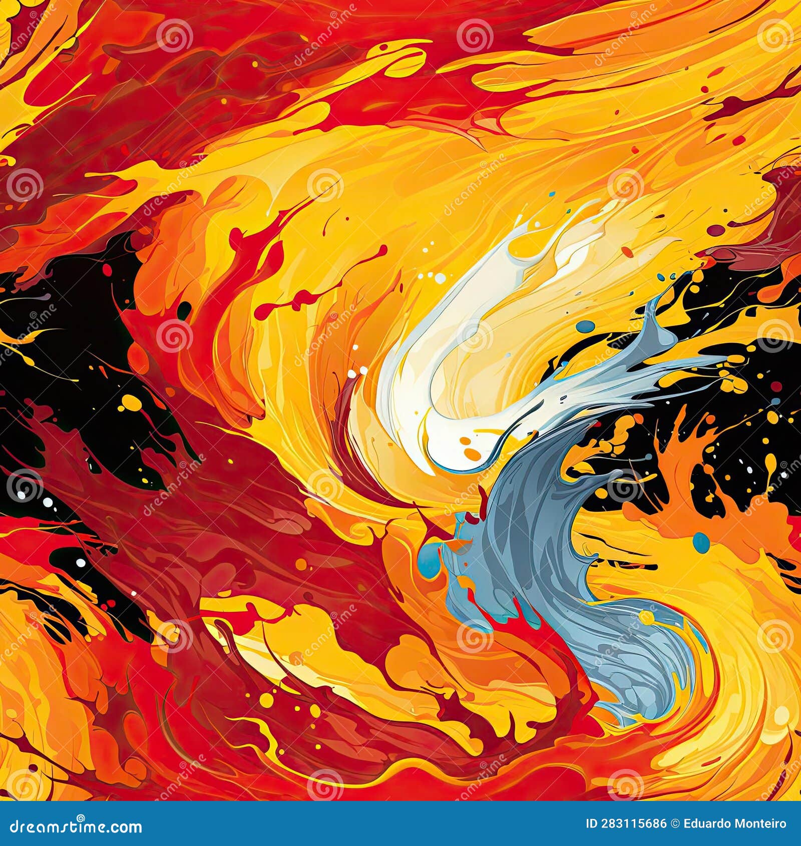 Abstract Painting of Fire, Water, and Flowing Forms (tiled) Stock ...