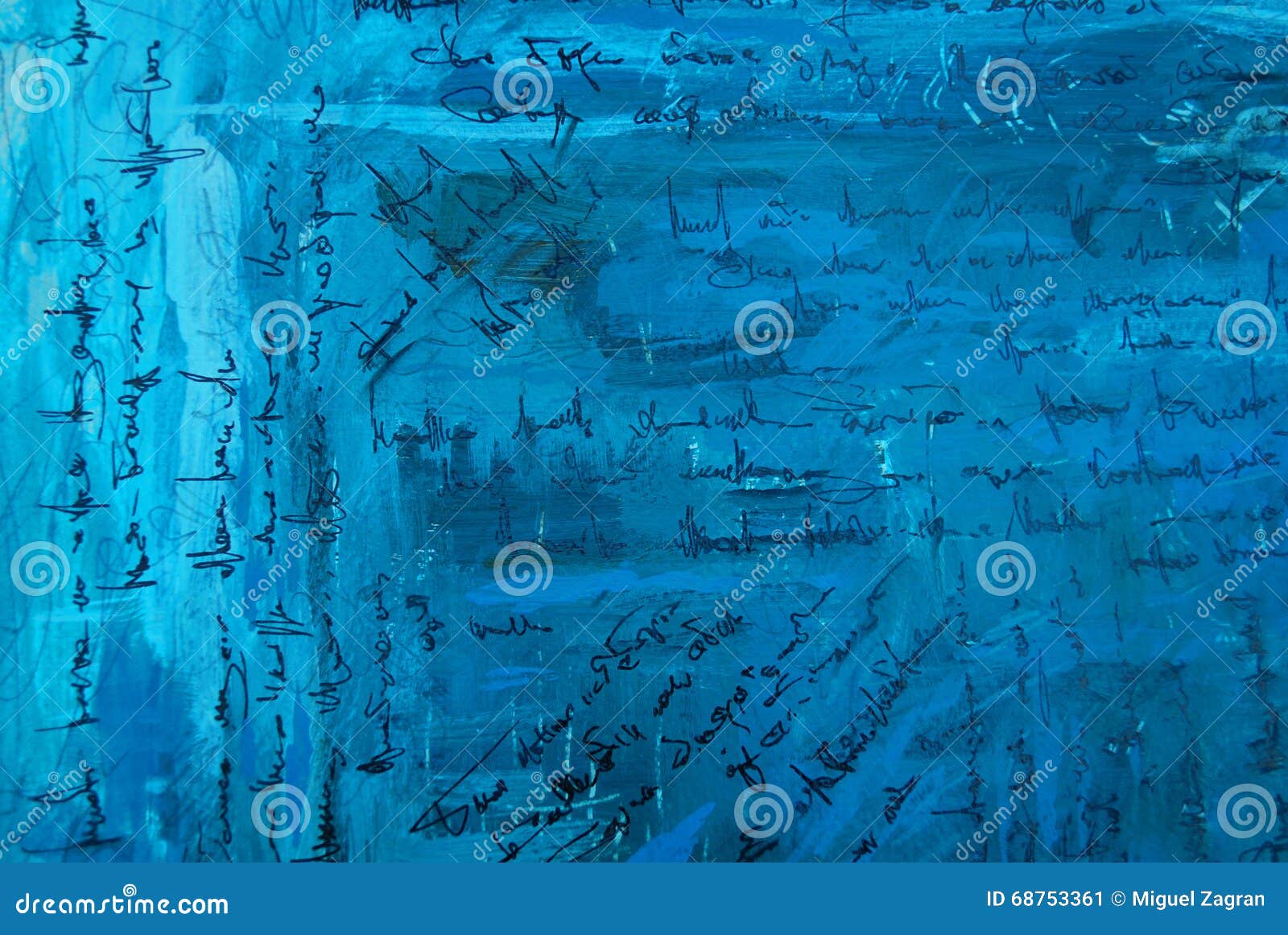 Abstract Painting with the Imitation of Text on a Blue Old Stock ...