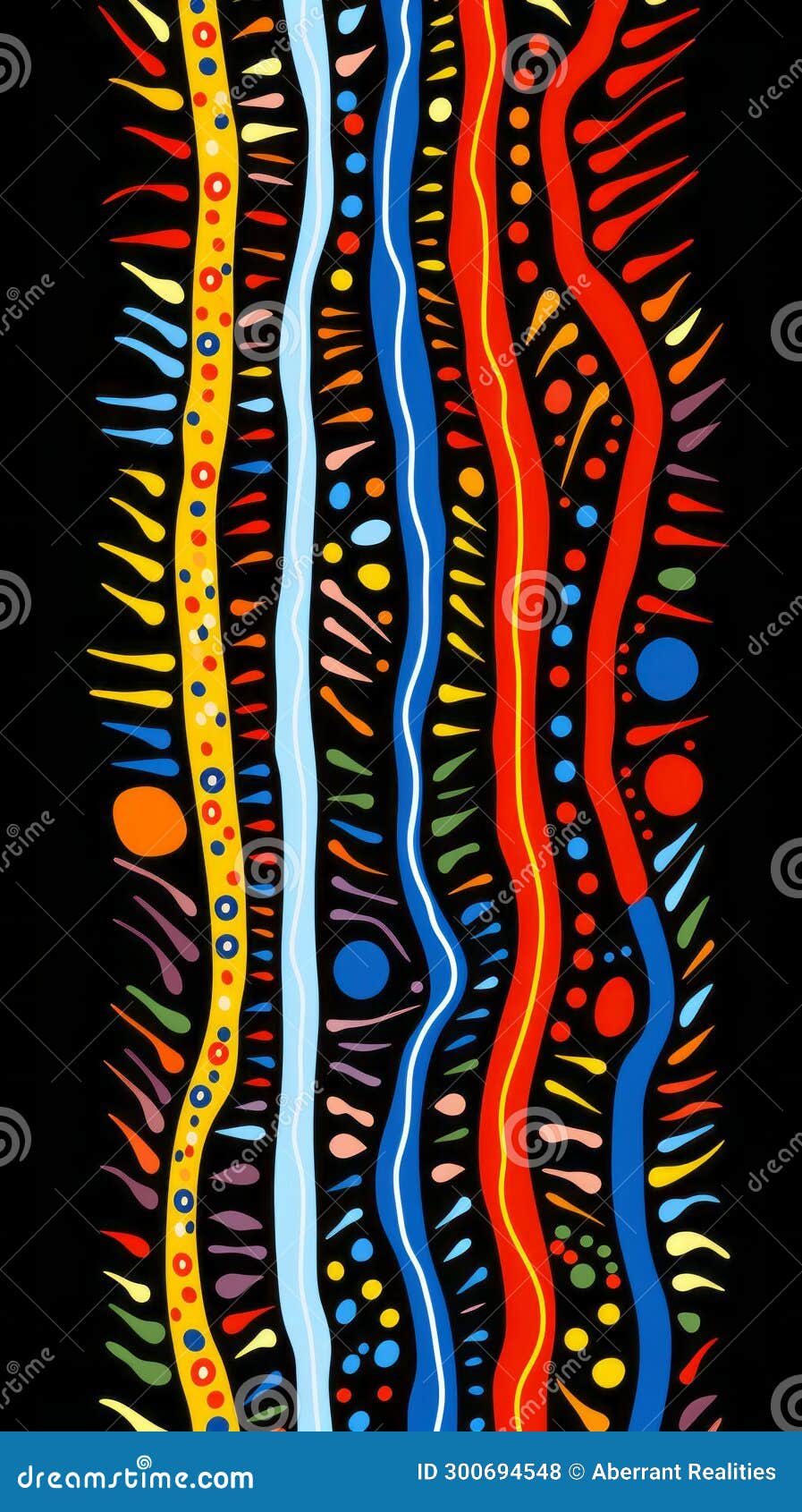 An Abstract Painting with Lines and Dots on a Black Background Stock ...
