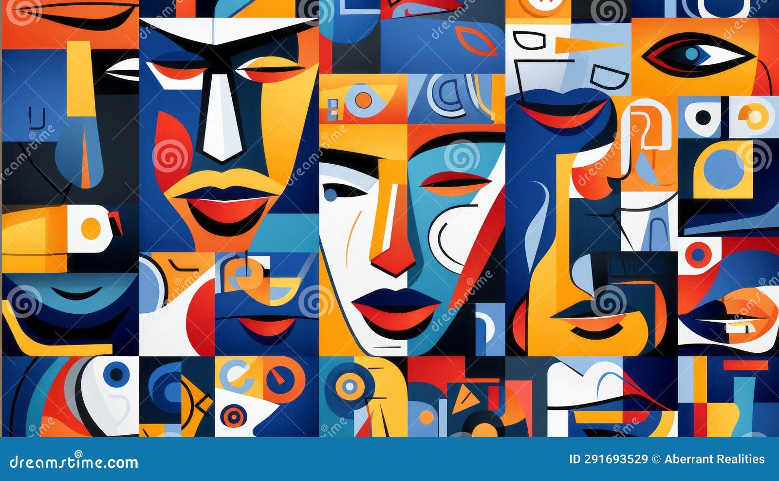 An Abstract Painting with Many Different Faces Stock Illustration ...
