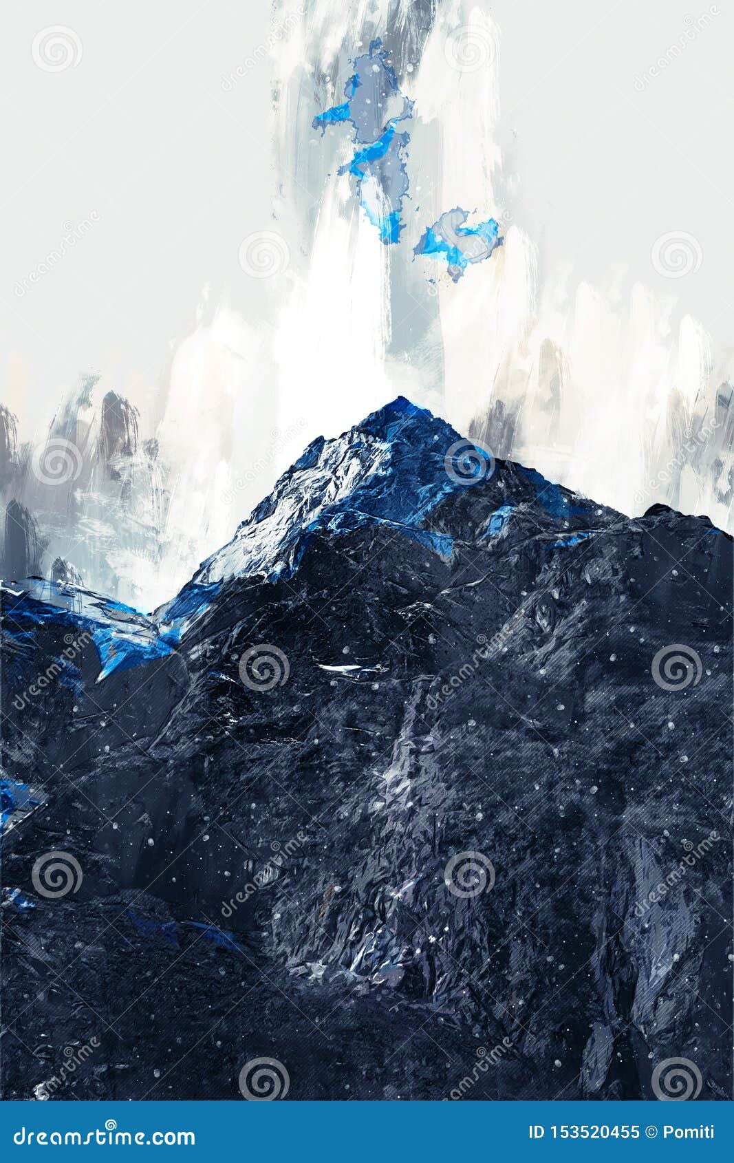 Abstract Painting of Mountain in Cool Tone, Digital Painting Stock ...