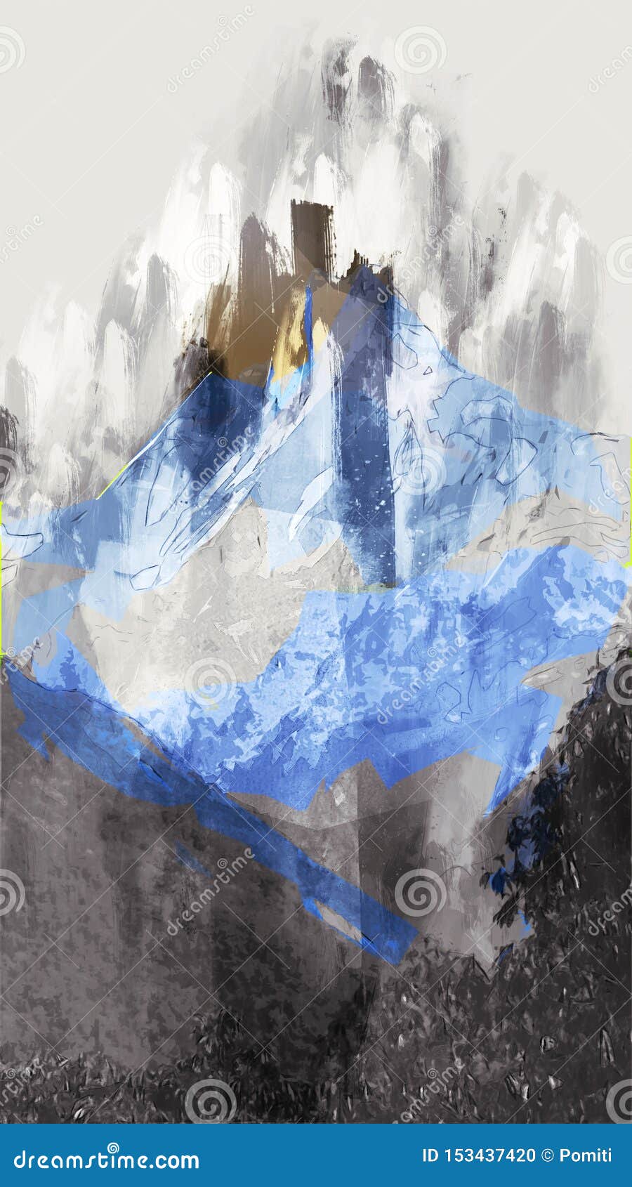 Abstract Painting of Mountains in Cool Tone , Digital Painting Stock ...