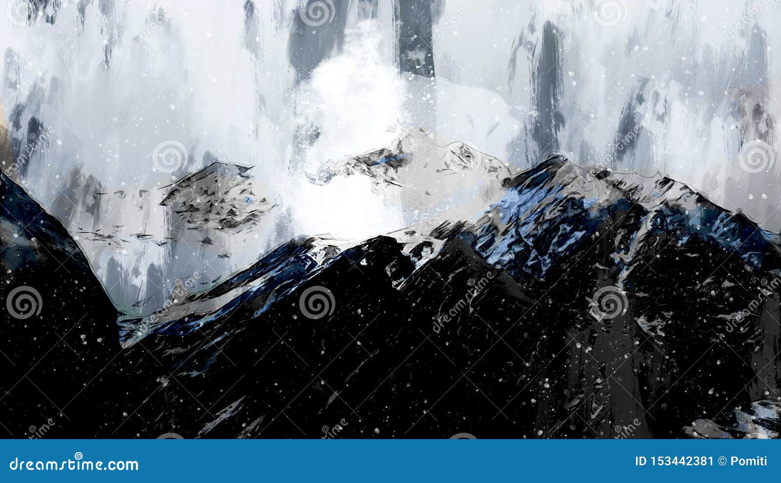 Abstract Painting of Mountains in Cool Tone , Digital Painting Stock ...