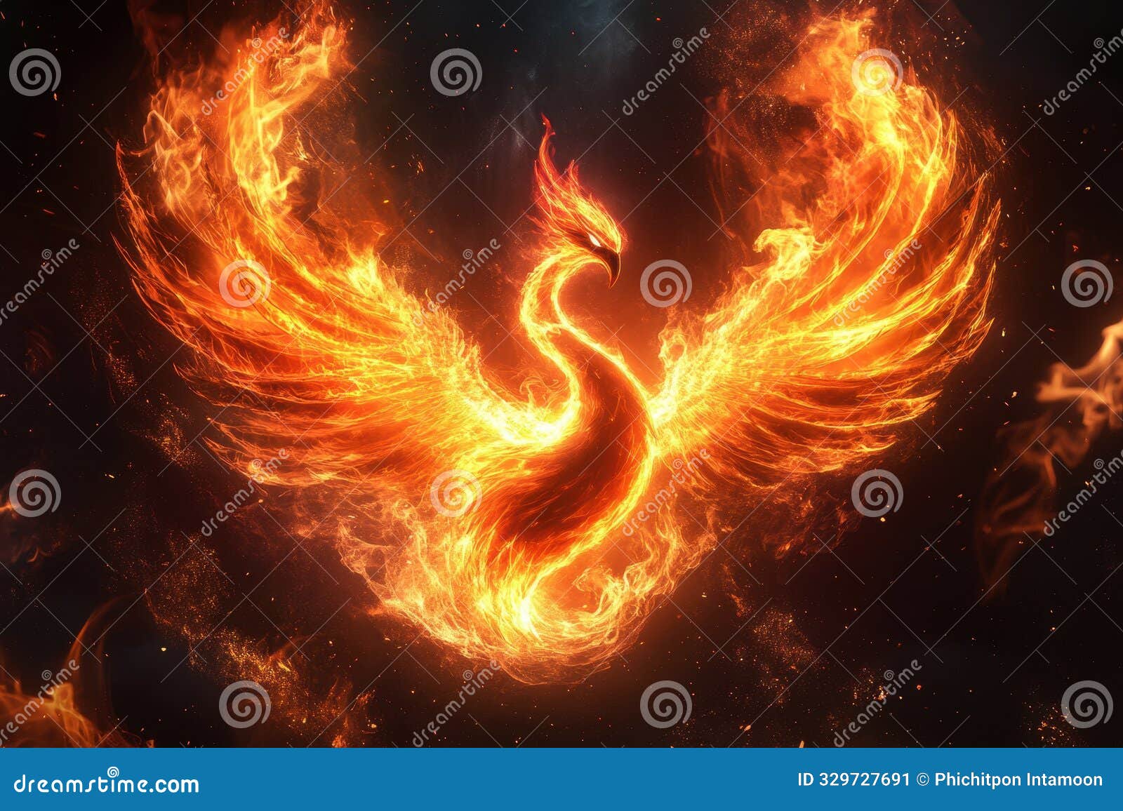 Abstract Painting of a Phoenix Rising from Flames. Stock Image - Image ...
