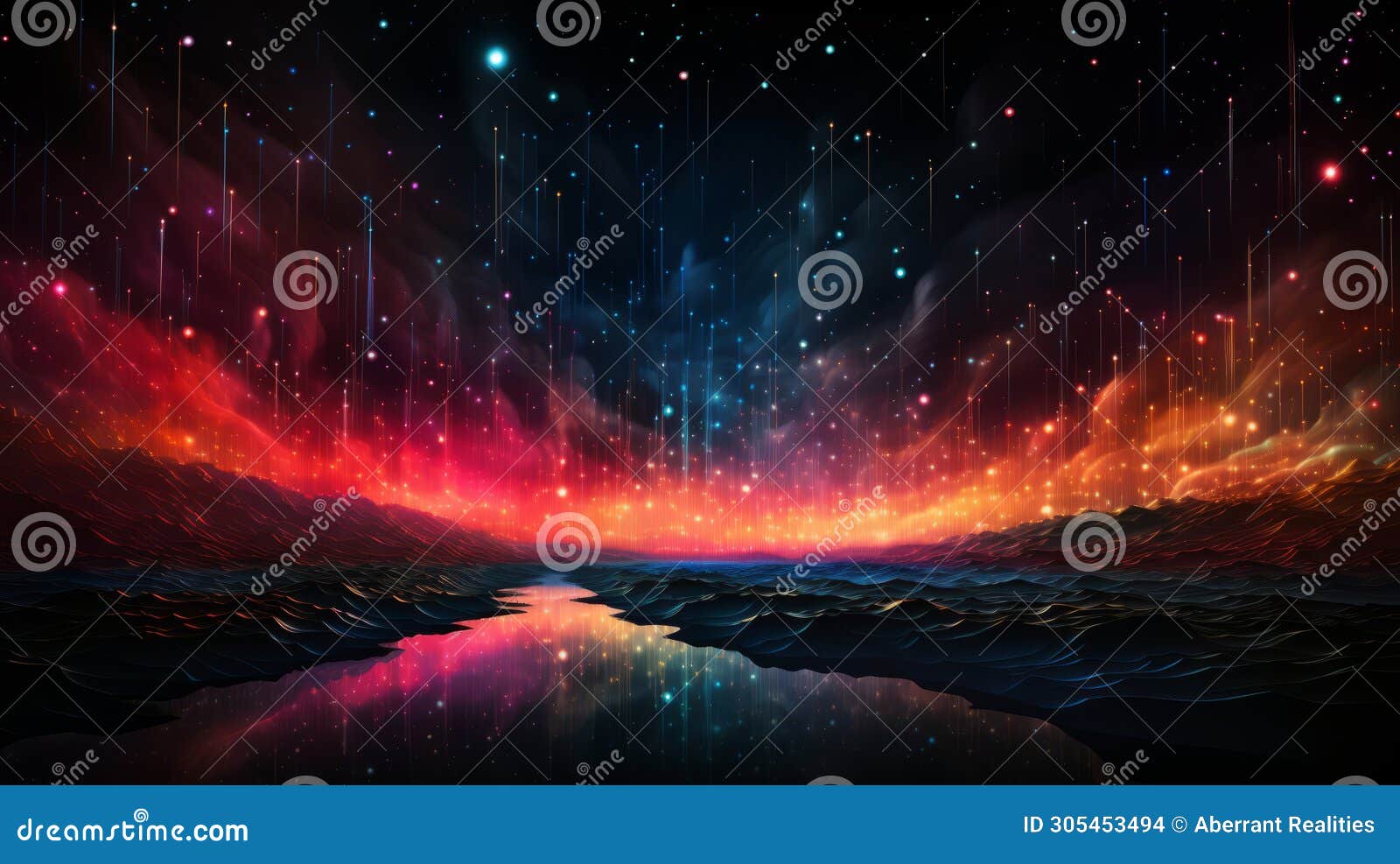 An Abstract Painting of a River and Stars in the Sky Stock Illustration ...