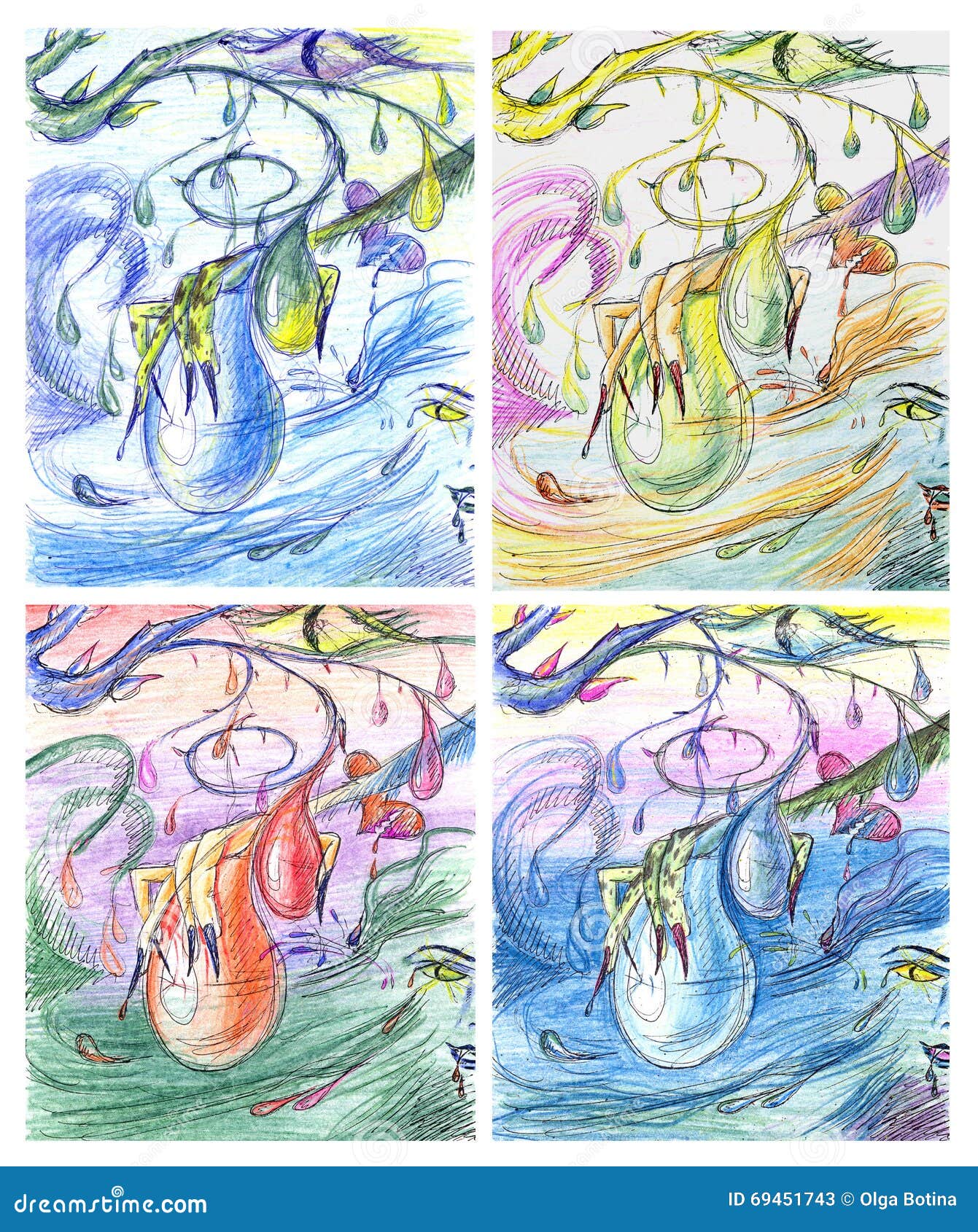 Abstract Painting Sketch in Different Colors Stock Illustration ...