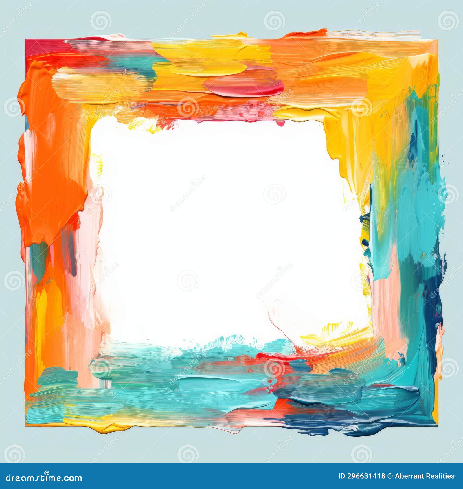 An Abstract Painting with a Square Frame on a Light Blue Background ...