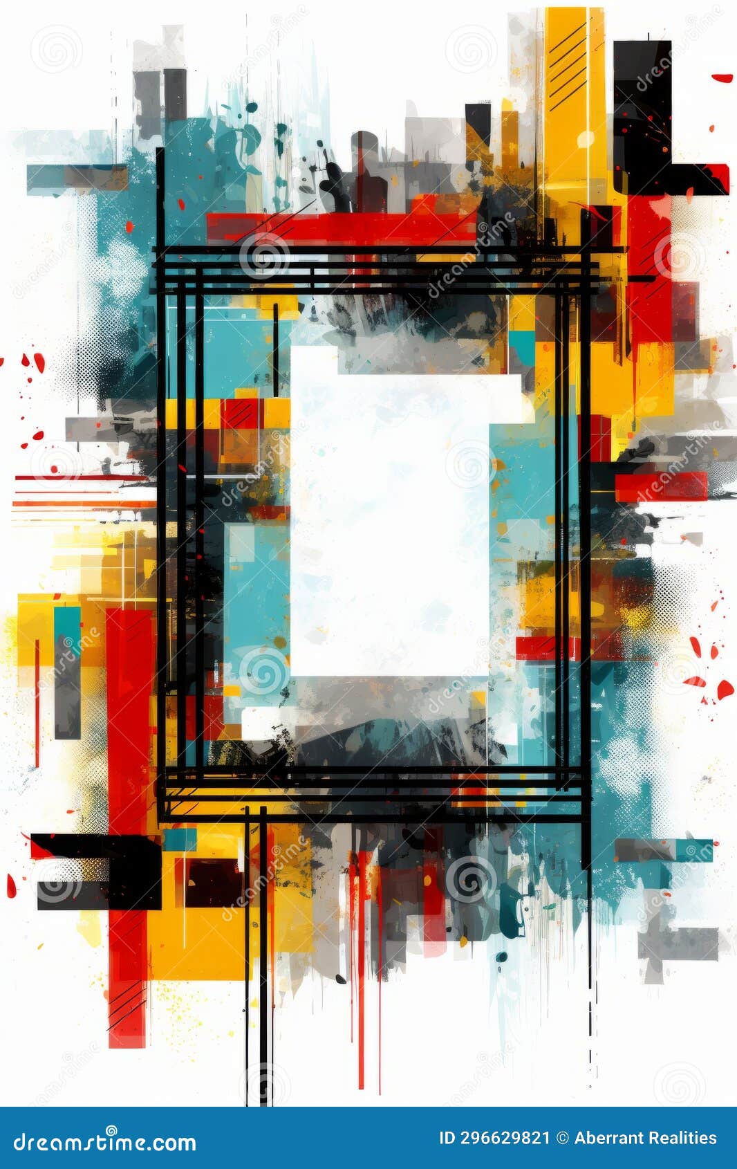 Abstract Painting with a Square Frame on a White Background Stock ...