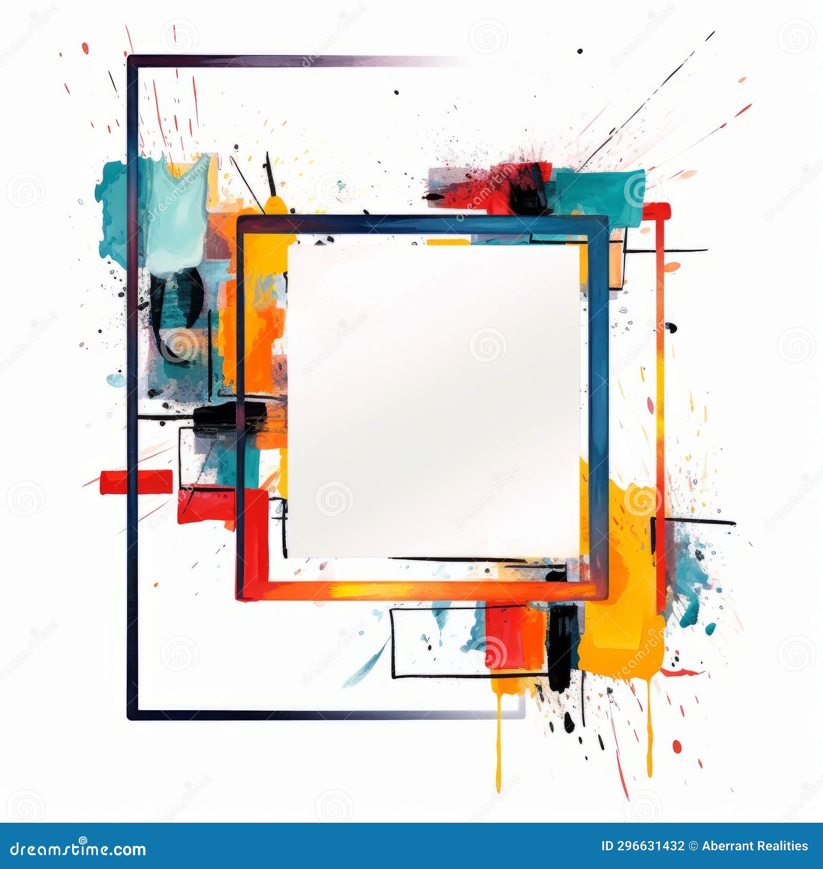 An Abstract Painting with a Square Frame on a White Background Stock ...