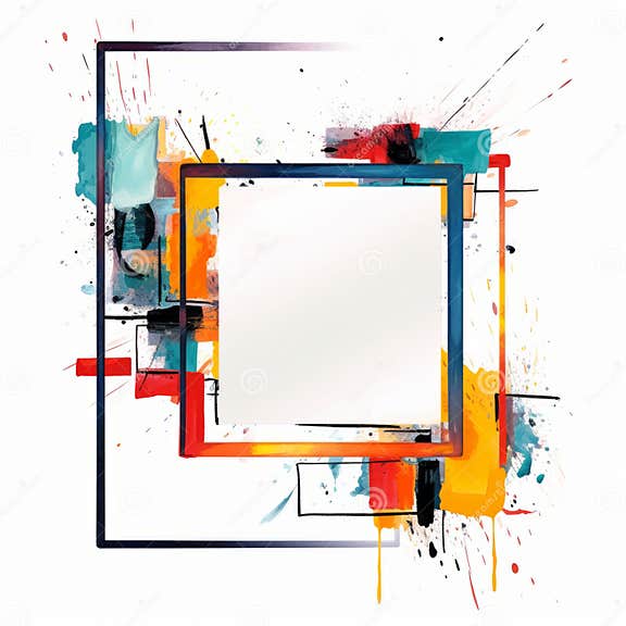 An Abstract Painting with a Square Frame on a White Background Stock ...