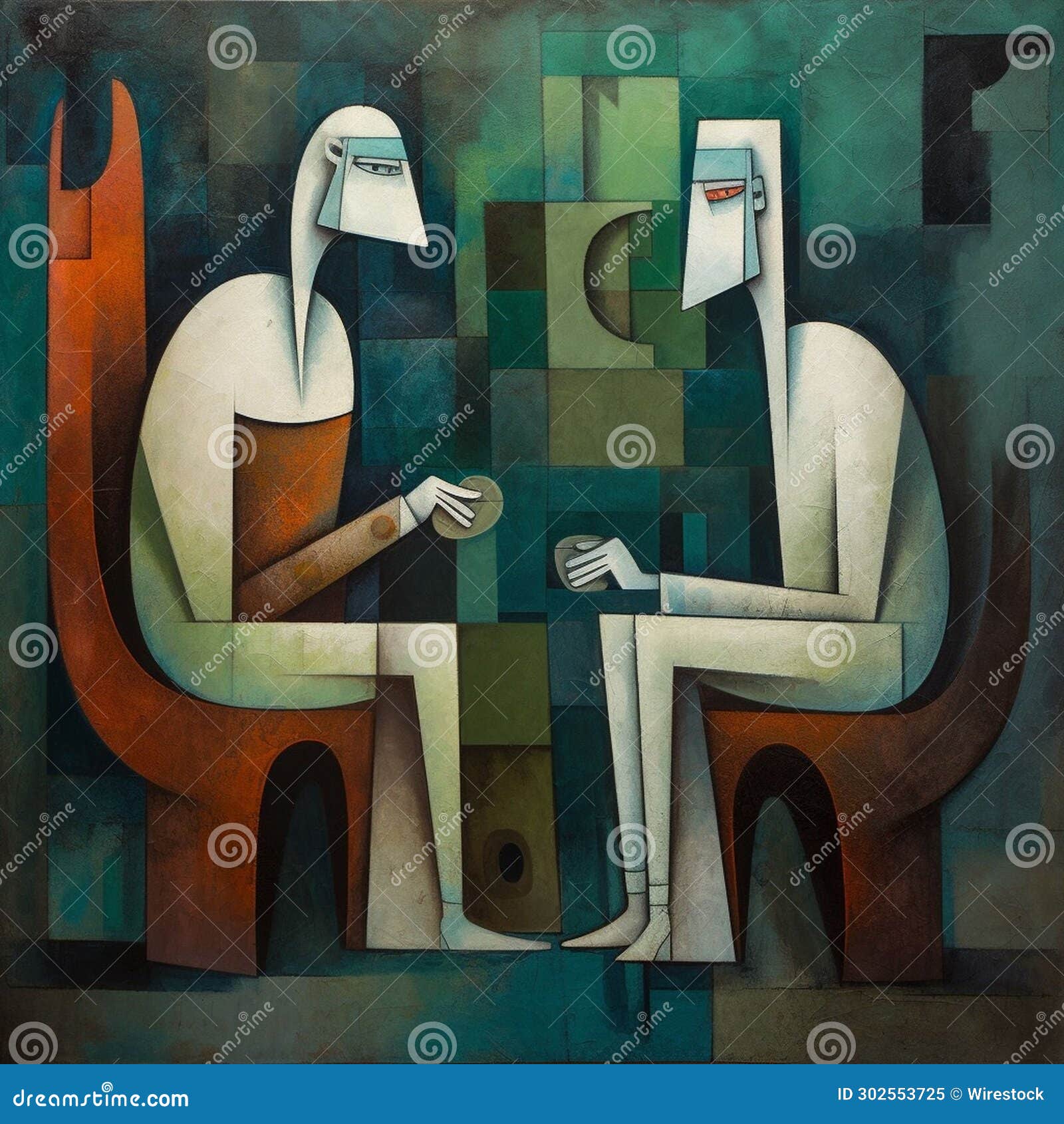 Abstract Painting of Two People Seated in Front of Each Other. AI ...