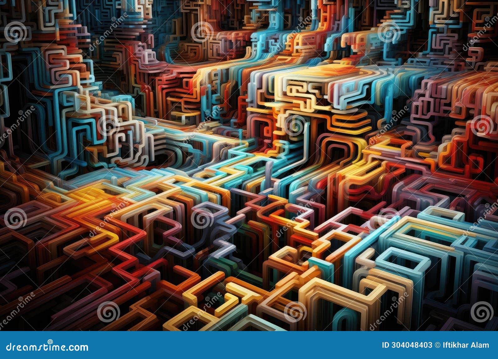 Abstract Painting with Vibrant Colors and Diverse Shapes, Interweaving ...