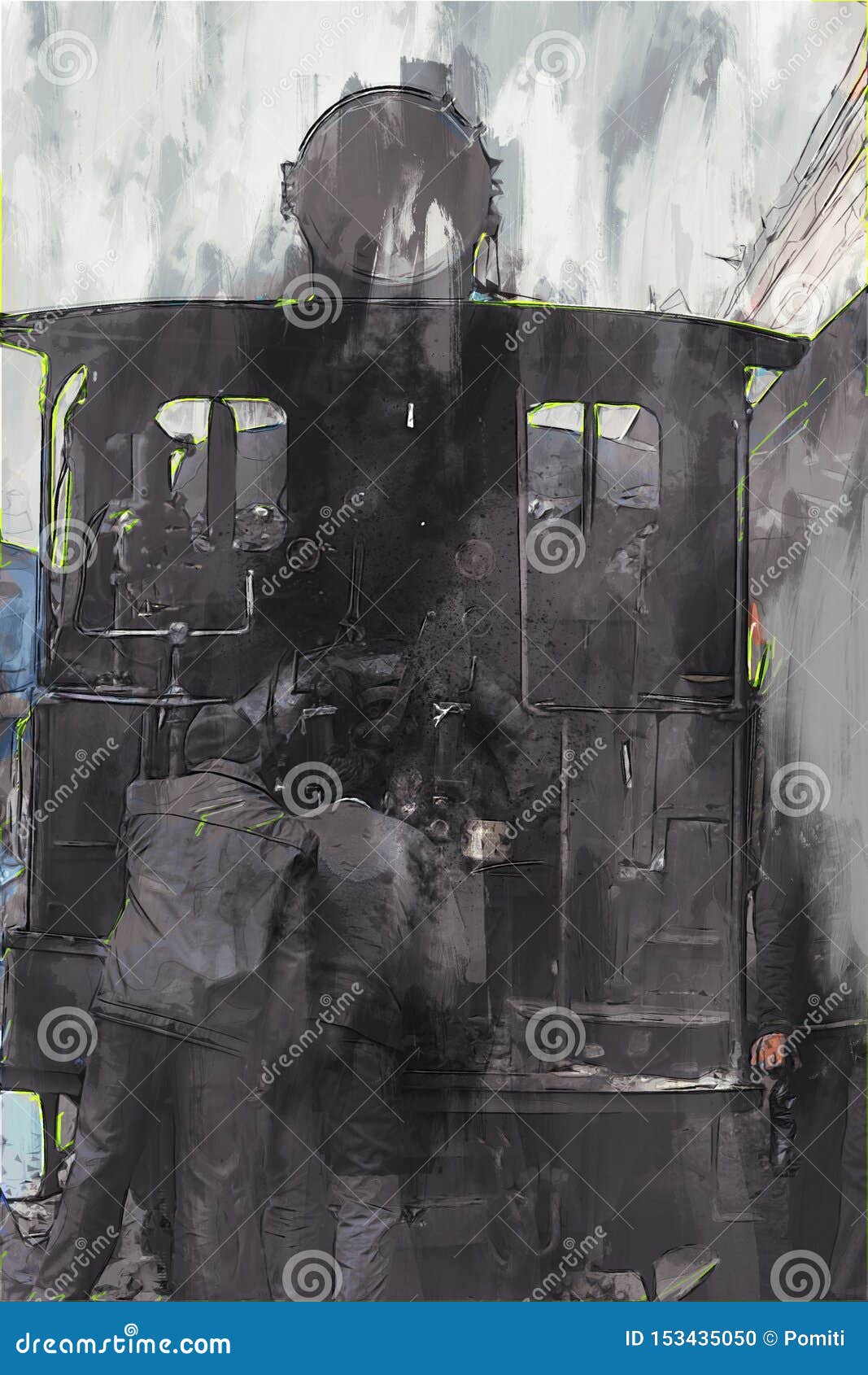 Abstract Painting of Vintage Train, Digital Painting Stock Illustration ...