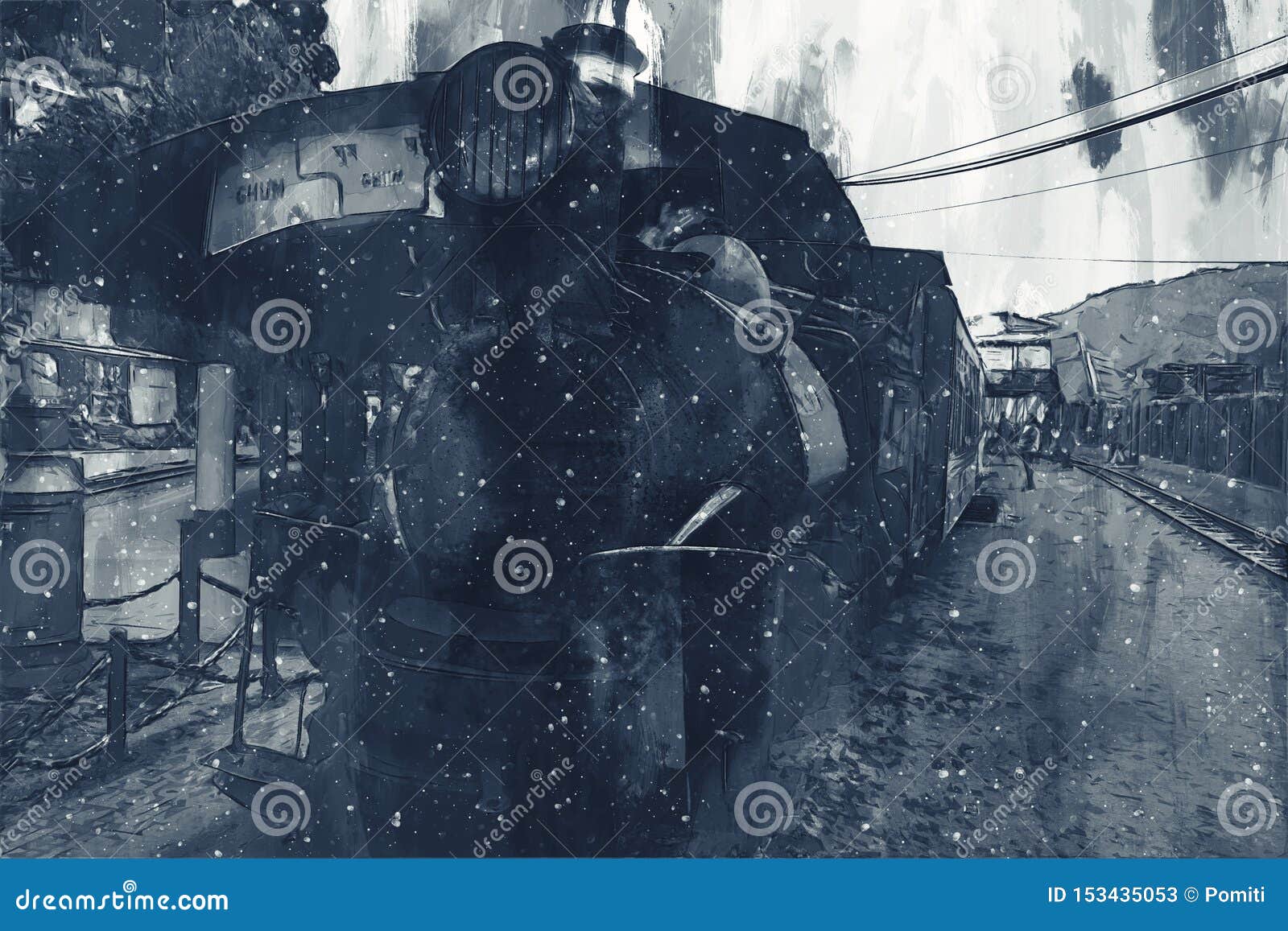 Abstract Painting of Vintage Train, Digital Painting Stock Illustration ...