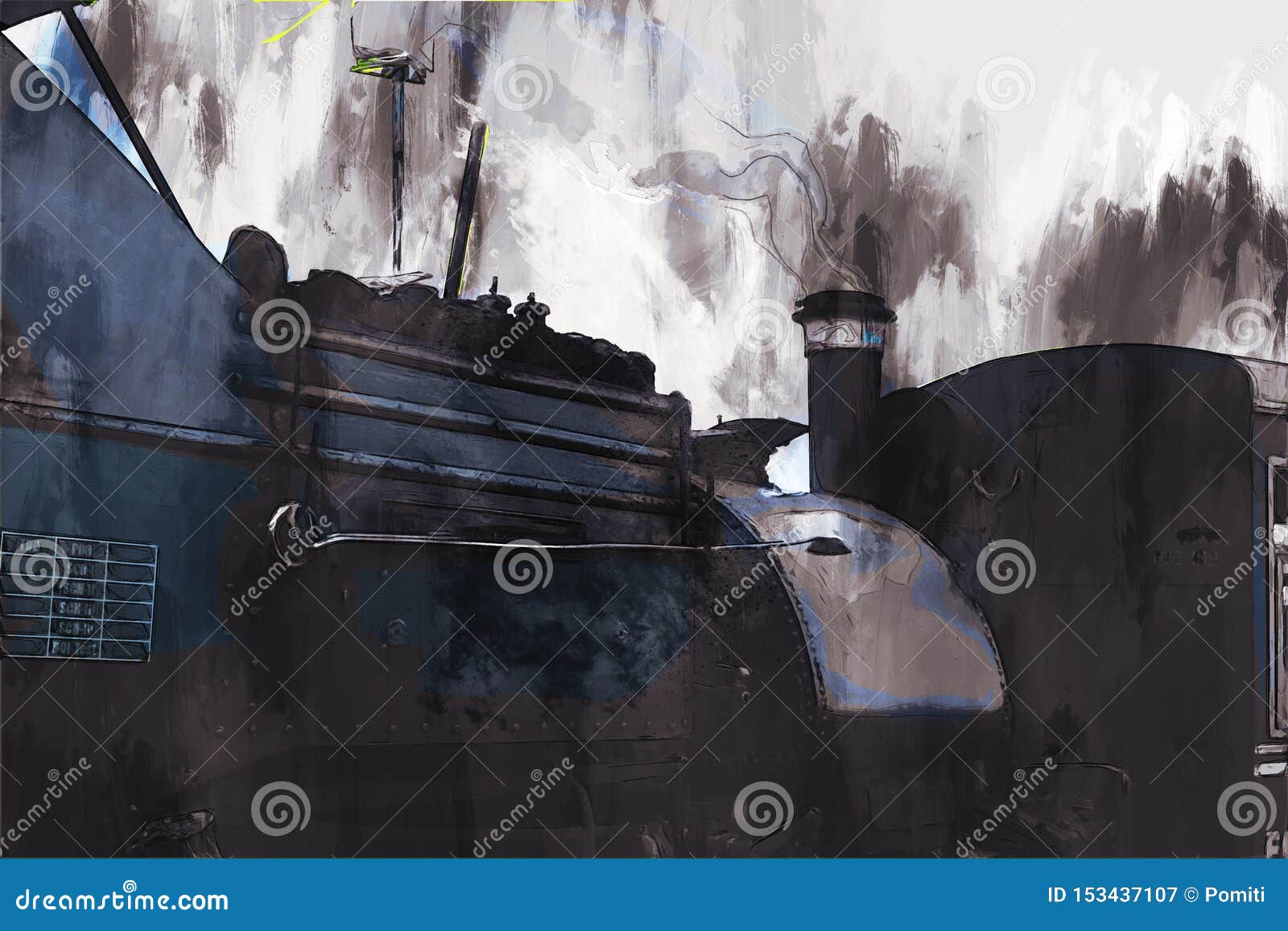 Abstract Painting of Vintage Train, Digital Painting Stock Illustration ...