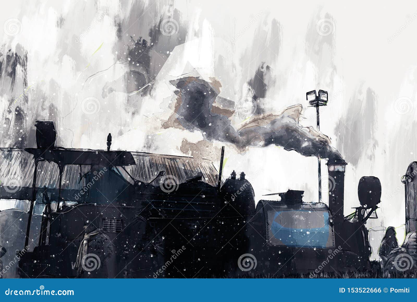 Abstract Painting of Vintage Train with Smoke, Digital Painting Stock ...