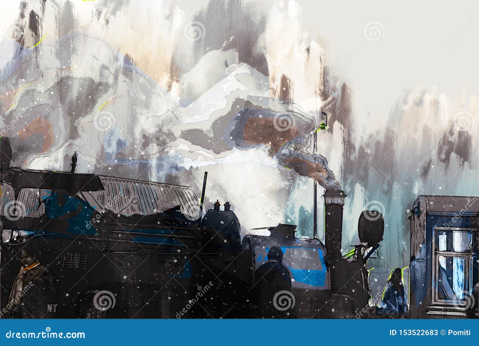 Abstract Painting of Vintage Train with Smoke, Digital Painting Stock ...