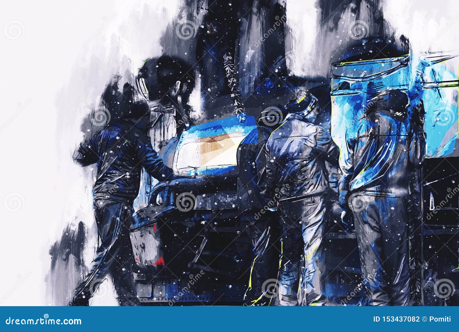 Abstract Painting of Vintage Train and Working Engineers, Digital ...