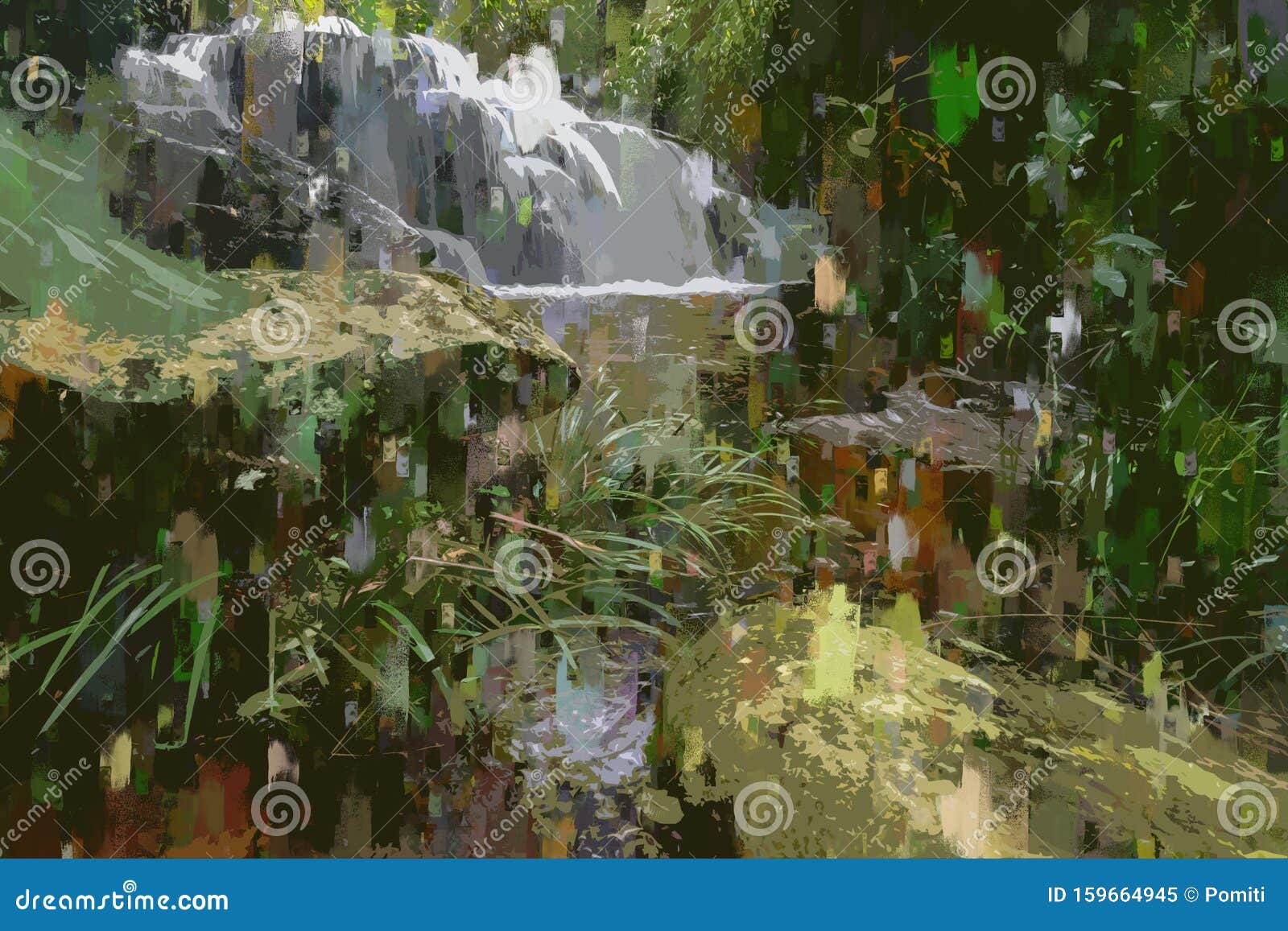 Abstract Painting of Waterfall in Forest, Digital Painting Stock Image ...