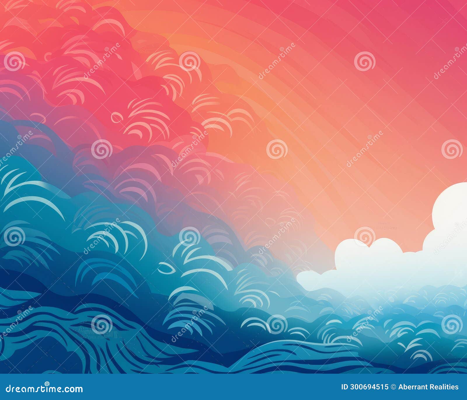 An Abstract Painting of Waves and Clouds with a Sunset in the ...