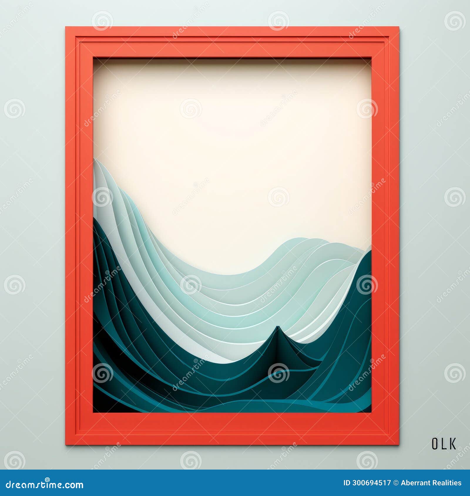 An Abstract Painting of Waves in a Red Frame Stock Illustration ...