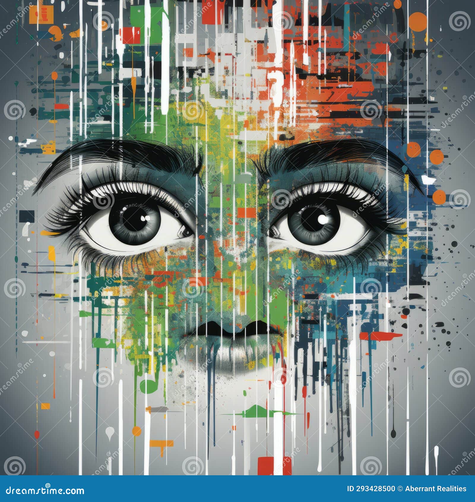 An Abstract Painting of a Womans Face with Paint Splatters on it Stock ...