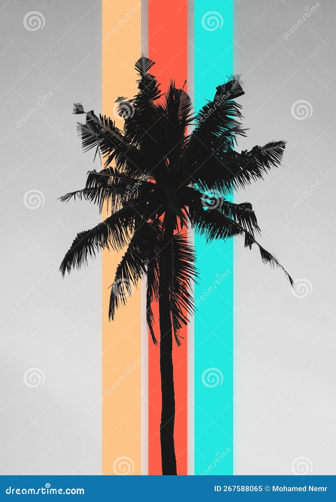 Abstract Palm Tree Silhouette with Colors Columns in the Background ...