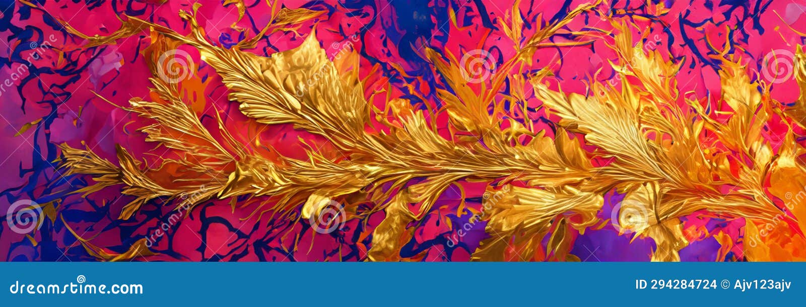 An Abstract Panoramic Image of a Gold Leaf Splash on a Colourful ...