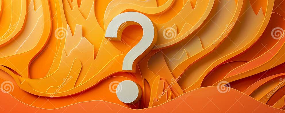 Abstract Paper Cut Art with Question Mark in Orange Tones, 3D Rendering ...