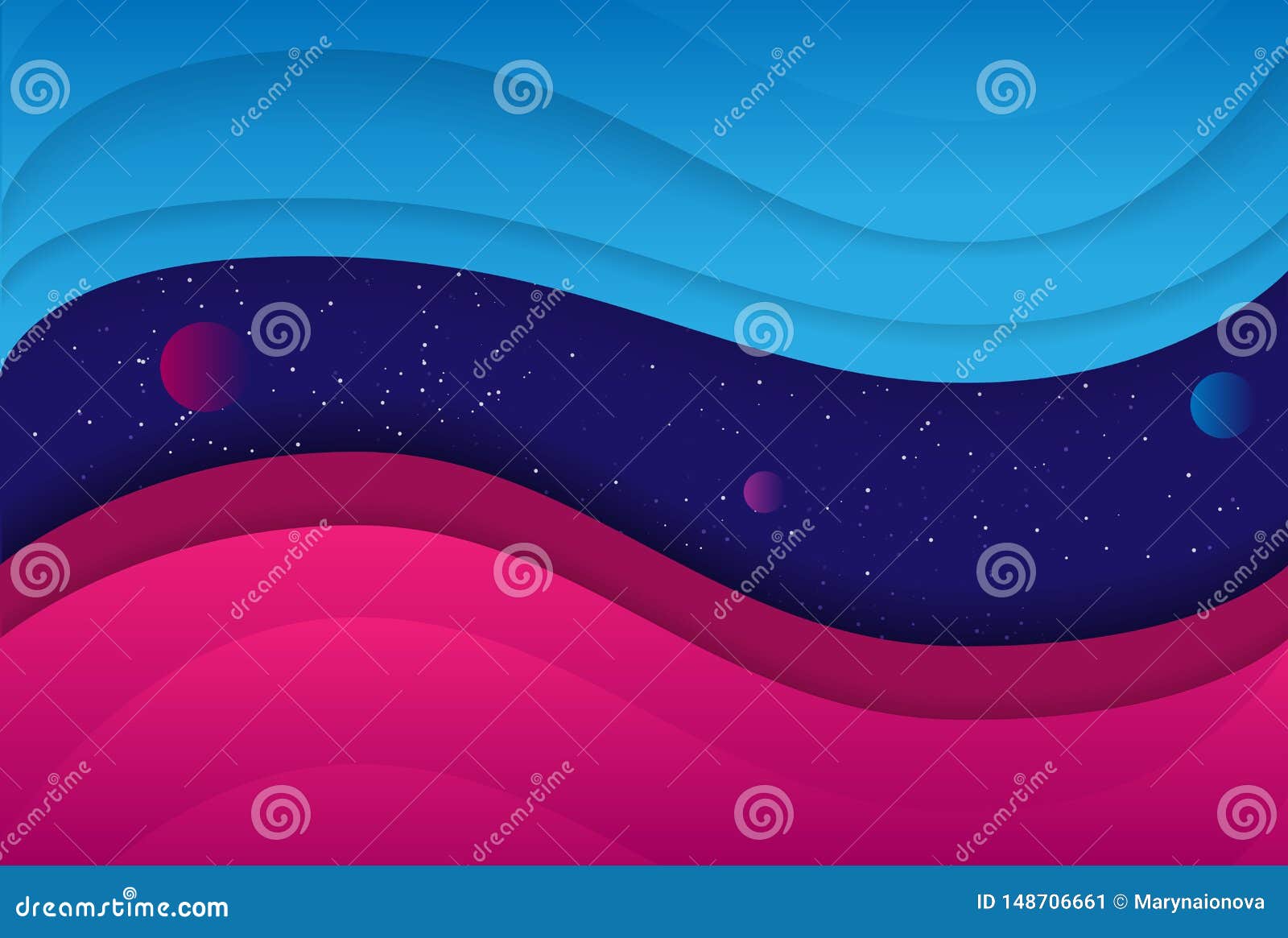 Abstract Paper Waves Background with Space with Planets and Stars ...