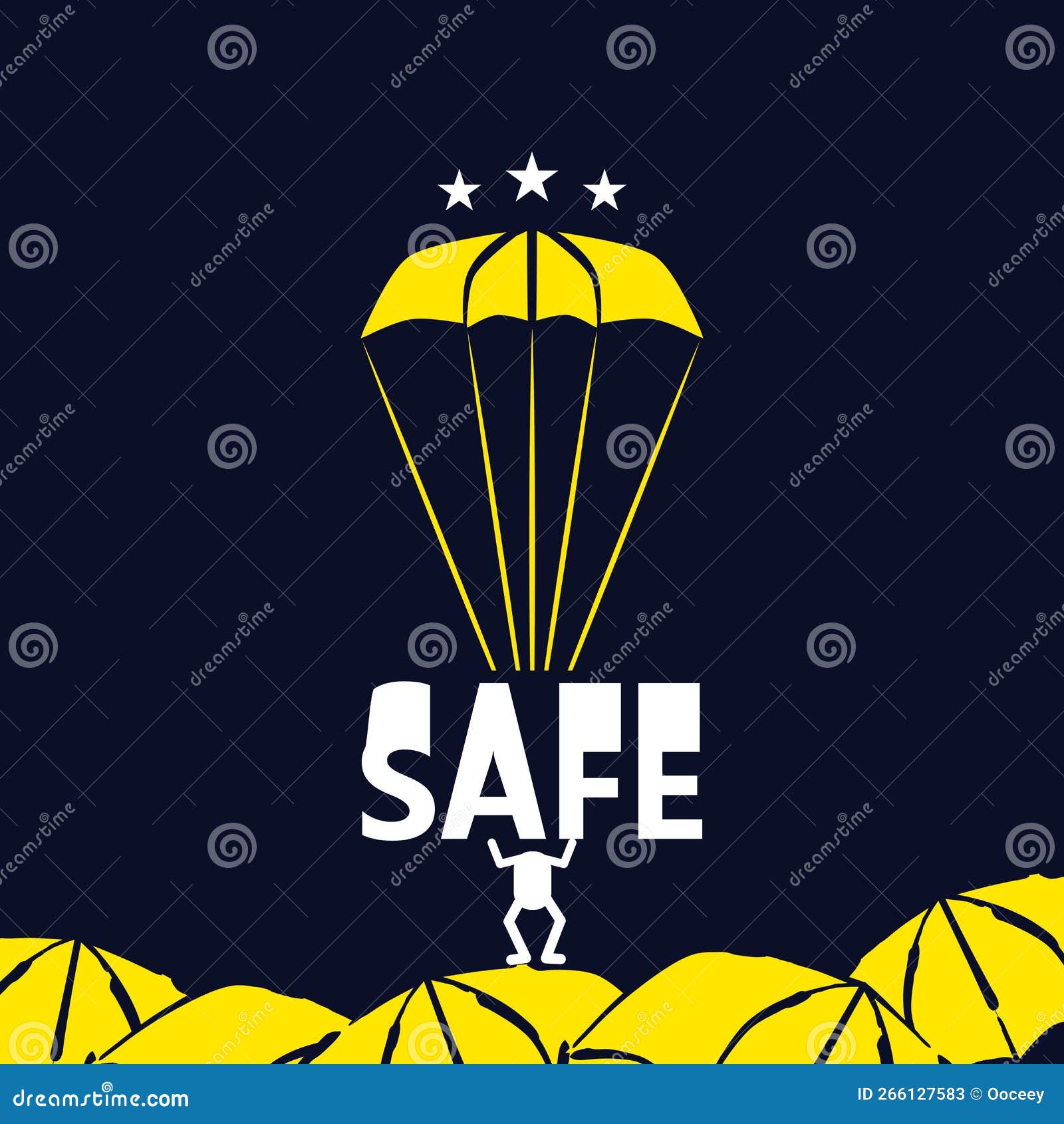 Abstract Parachute and a Man Holding the SAFE Head Text Stock ...