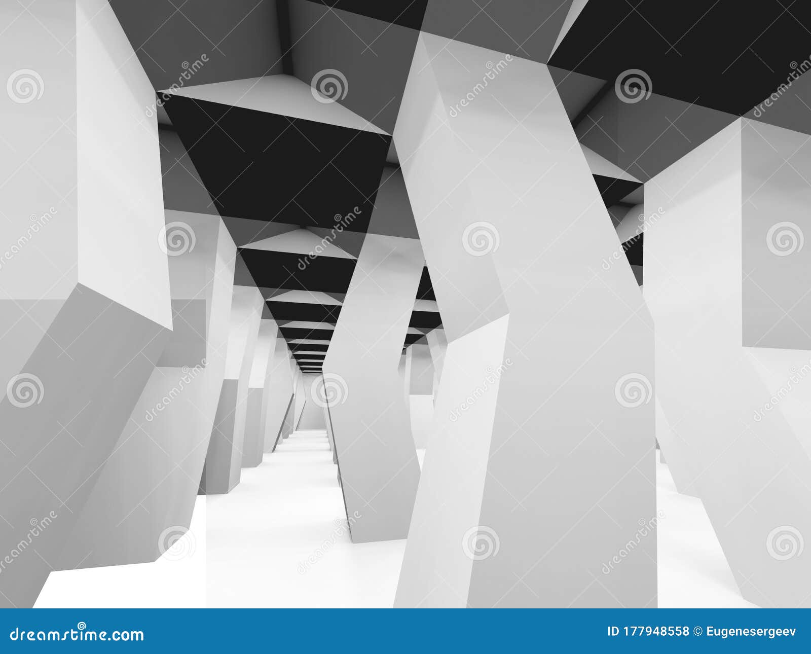 Abstract Parametric Interior with Shiny Columns, 3d Stock Illustration ...