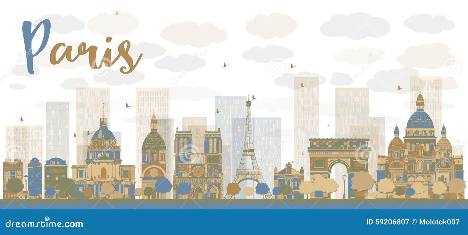 Abstract Paris France City Skyline With Color Buildings And Reflections ...