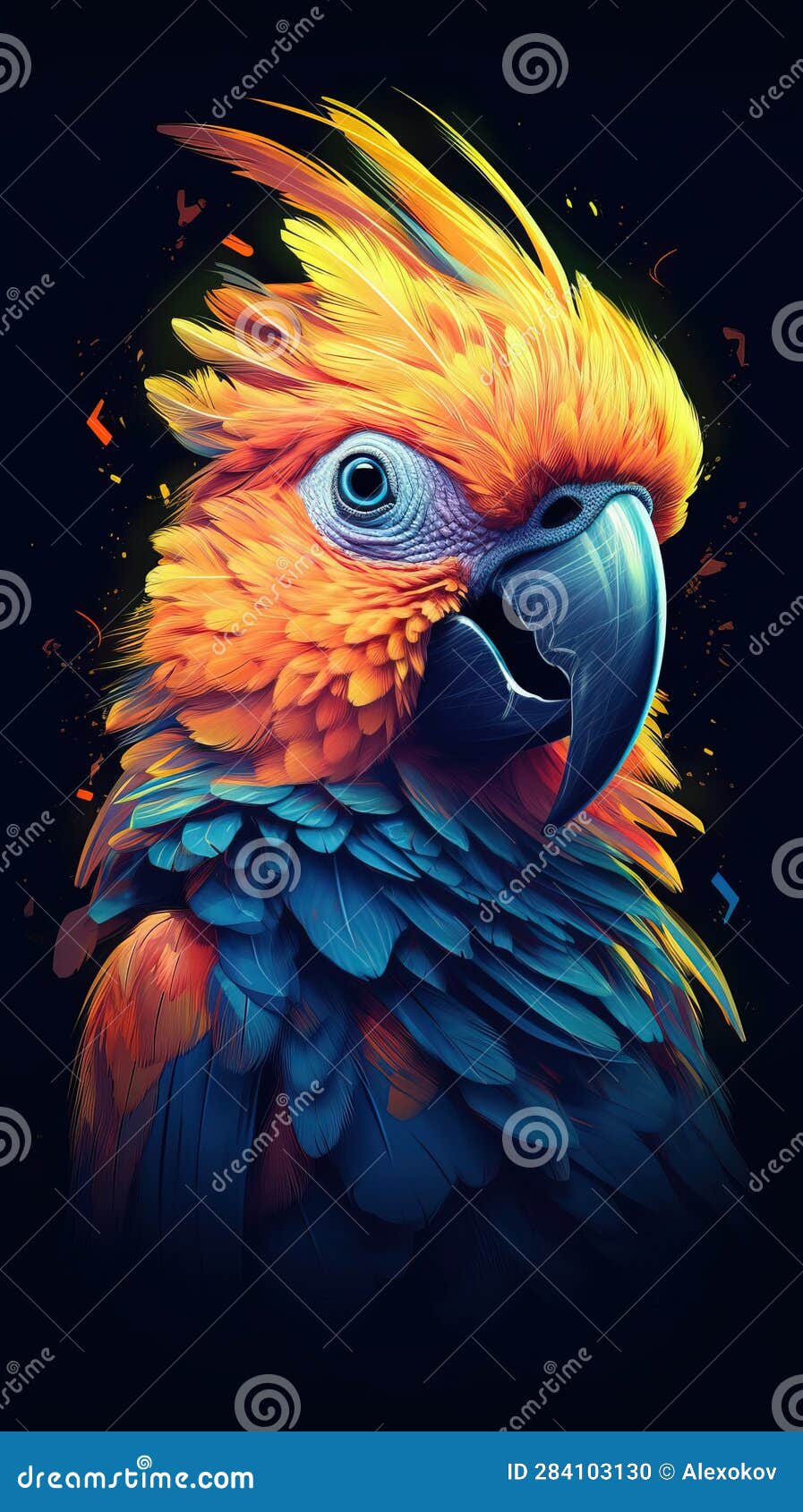 Abstract Parrot on Dark Background. Generative AI Stock Illustration ...
