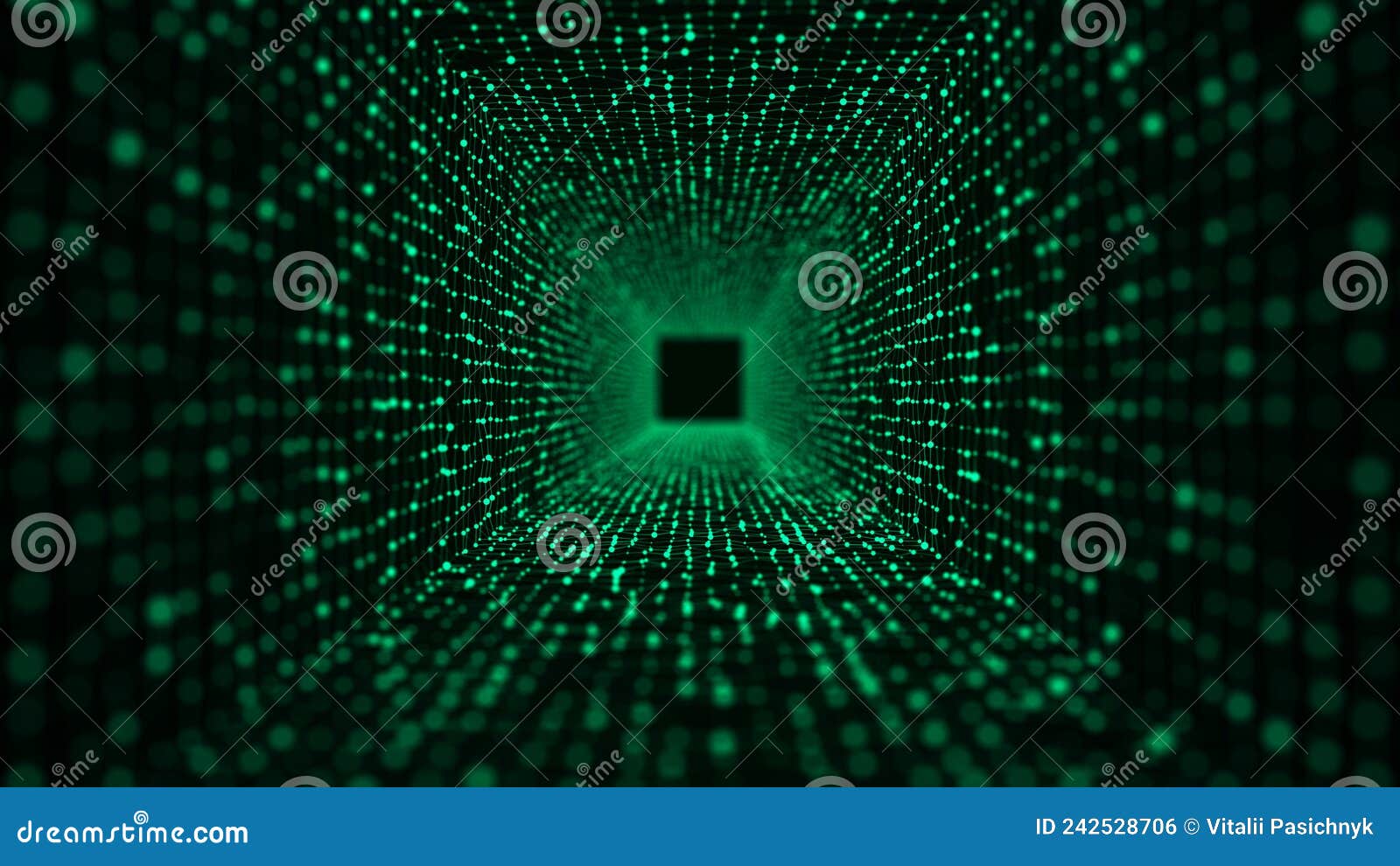 Abstract Particle Flow in Cyberspace. Futuristic 3D Portal. Digital ...