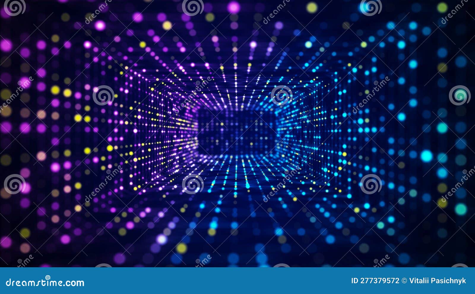 Abstract Particle Flow in Cyberspace. Futuristic 3D Portal. Digital ...