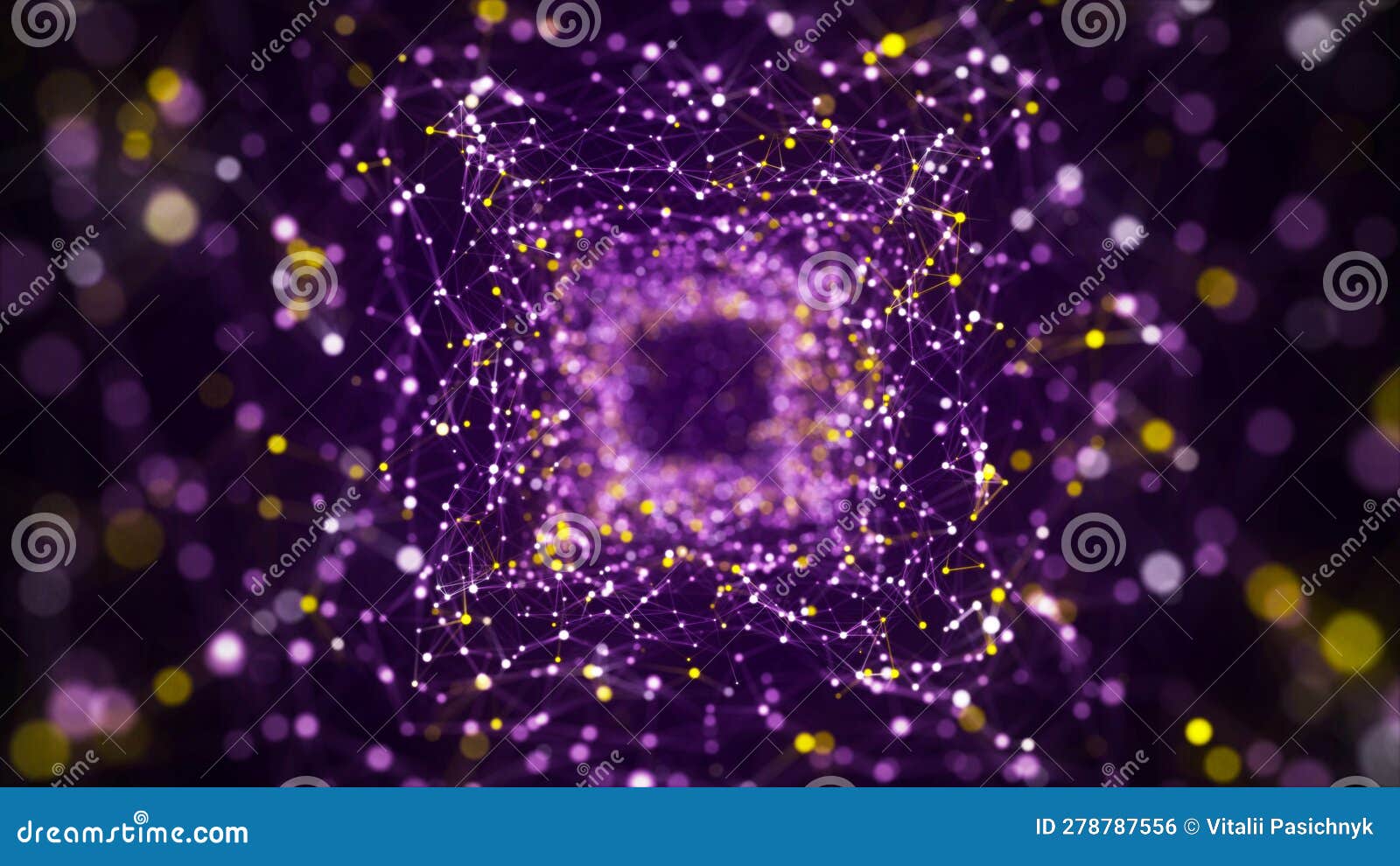 Abstract Particle Flow in Cyberspace. Futuristic 3D Portal. Digital ...