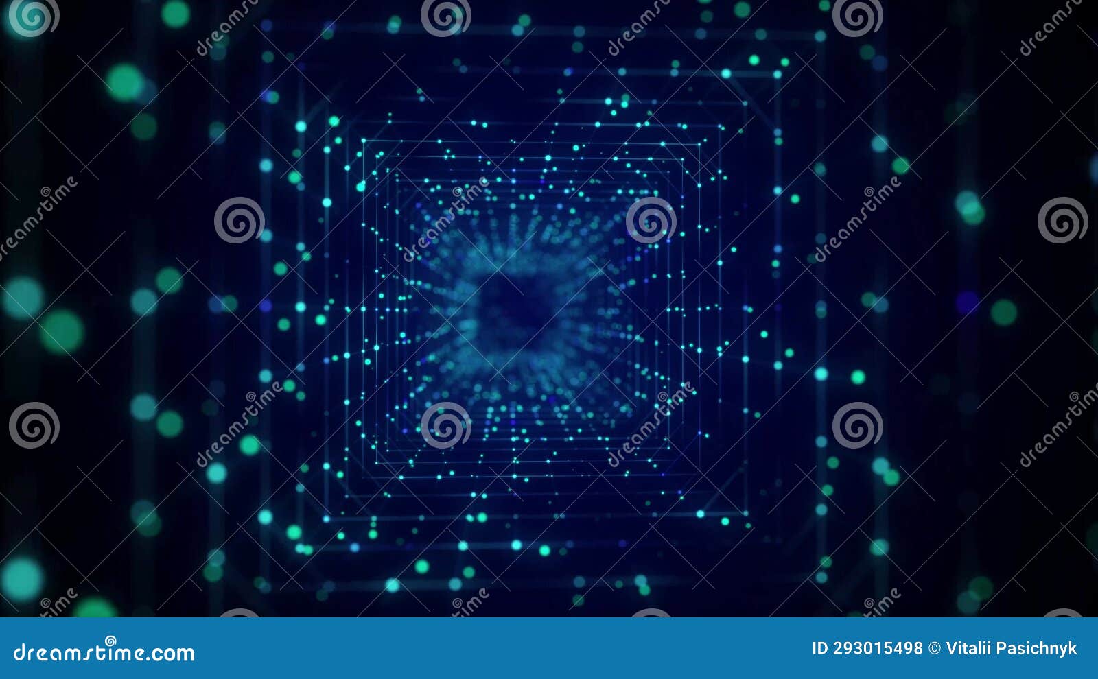 Abstract Particle Flow in Cyberspace. Futuristic 3D Portal. Digital ...