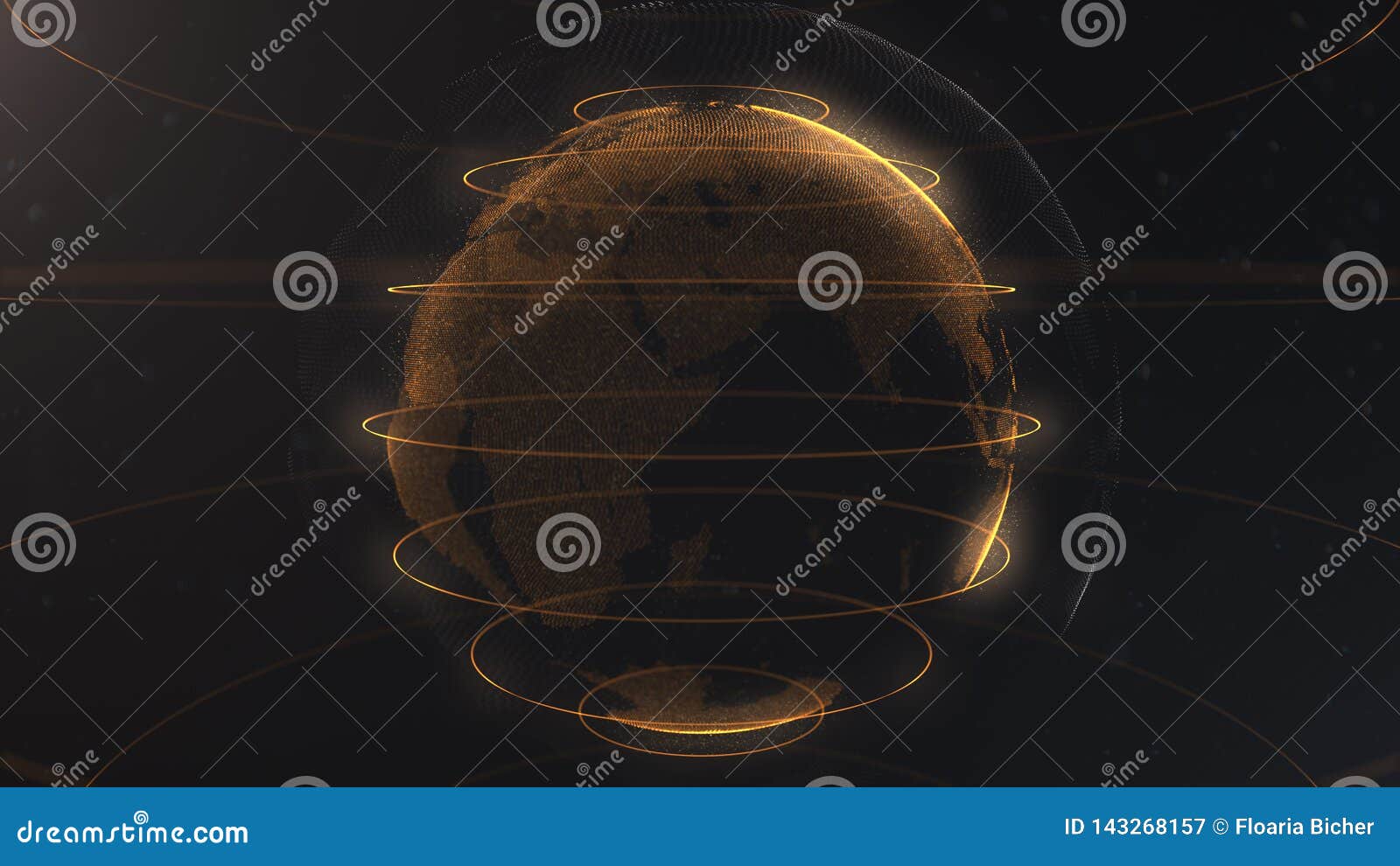 Abstract Particle. Golden, Orange Planet Inside the Veilted Loop ...