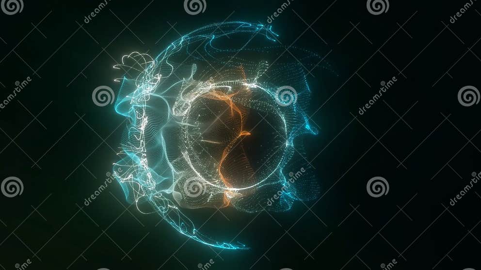 Abstract Particle Sphere, Science Background. Virtual Flow Big Binary Data Visualization Stock ...