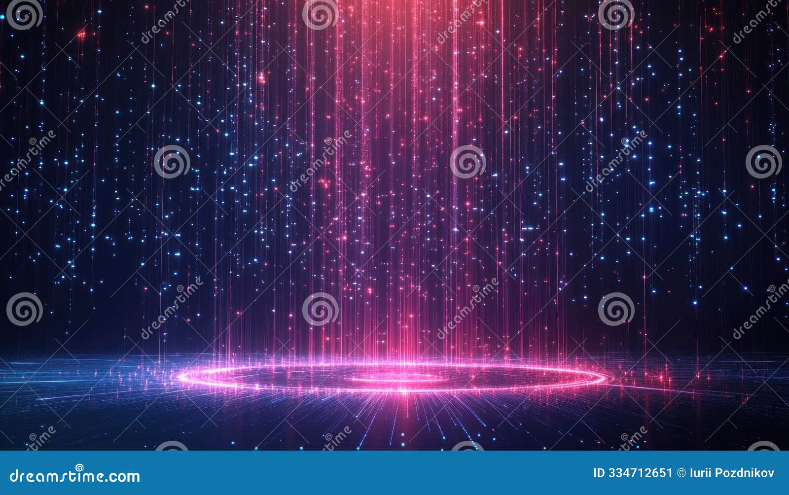 Abstract Particles Falling on Stage Creating Glowing Circle Background ...