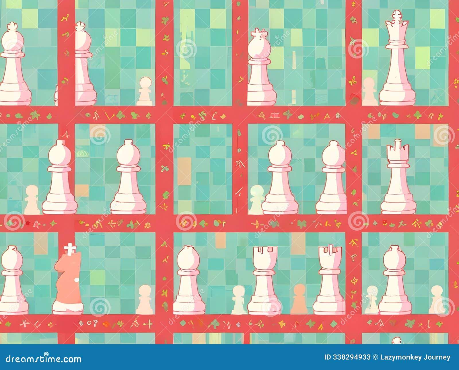 Abstract Pastel Glow Christmas Pixel Pattern Chess with Green, Red, and ...
