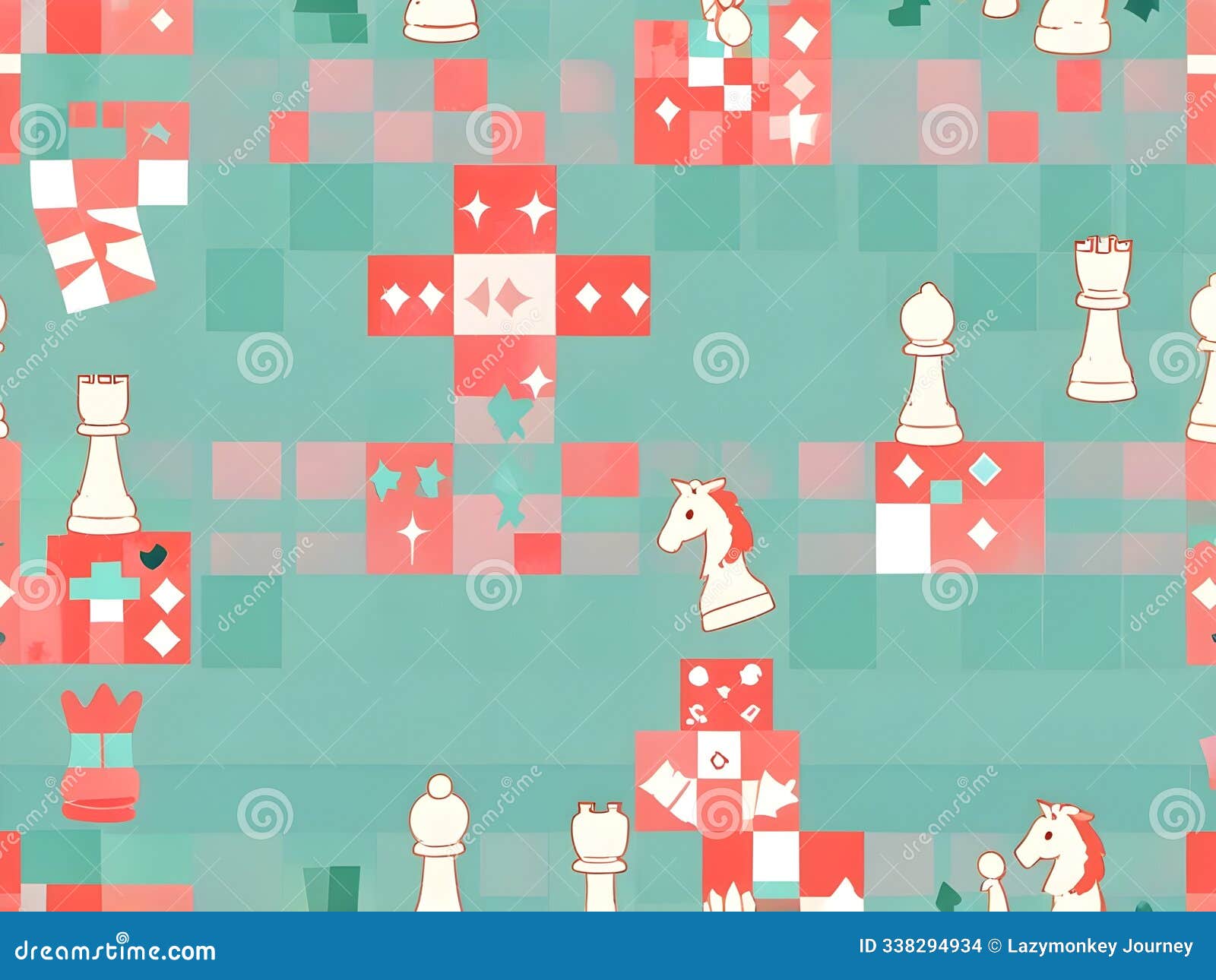 Abstract Pastel Glow Christmas Pixel Pattern Chess Green, Red and White ...