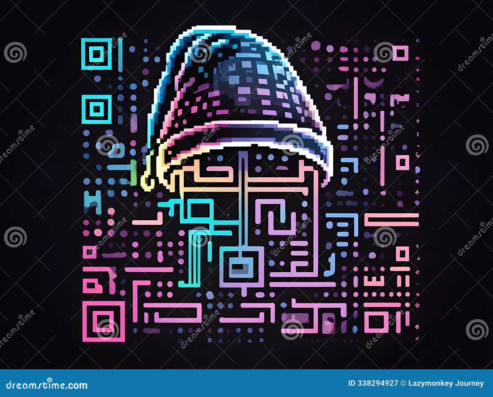 Abstract Pastel Glow Pixel Art QR Code Santa Hat Icon Illustration ...