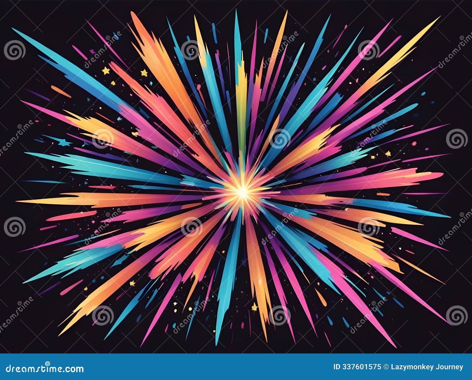 Abstract Pastel Illustration of Firework Explosion, Star or Sunburst ...