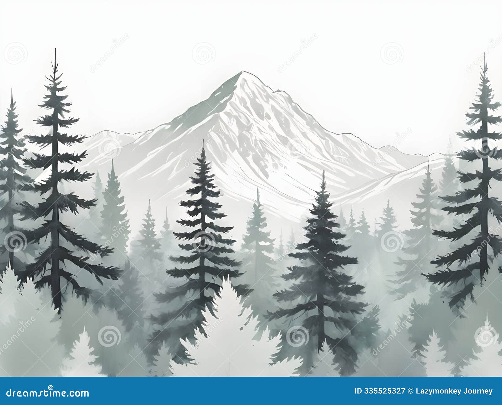 Abstract Pastel Monochrome Illustration with a Wild Spruce on White ...