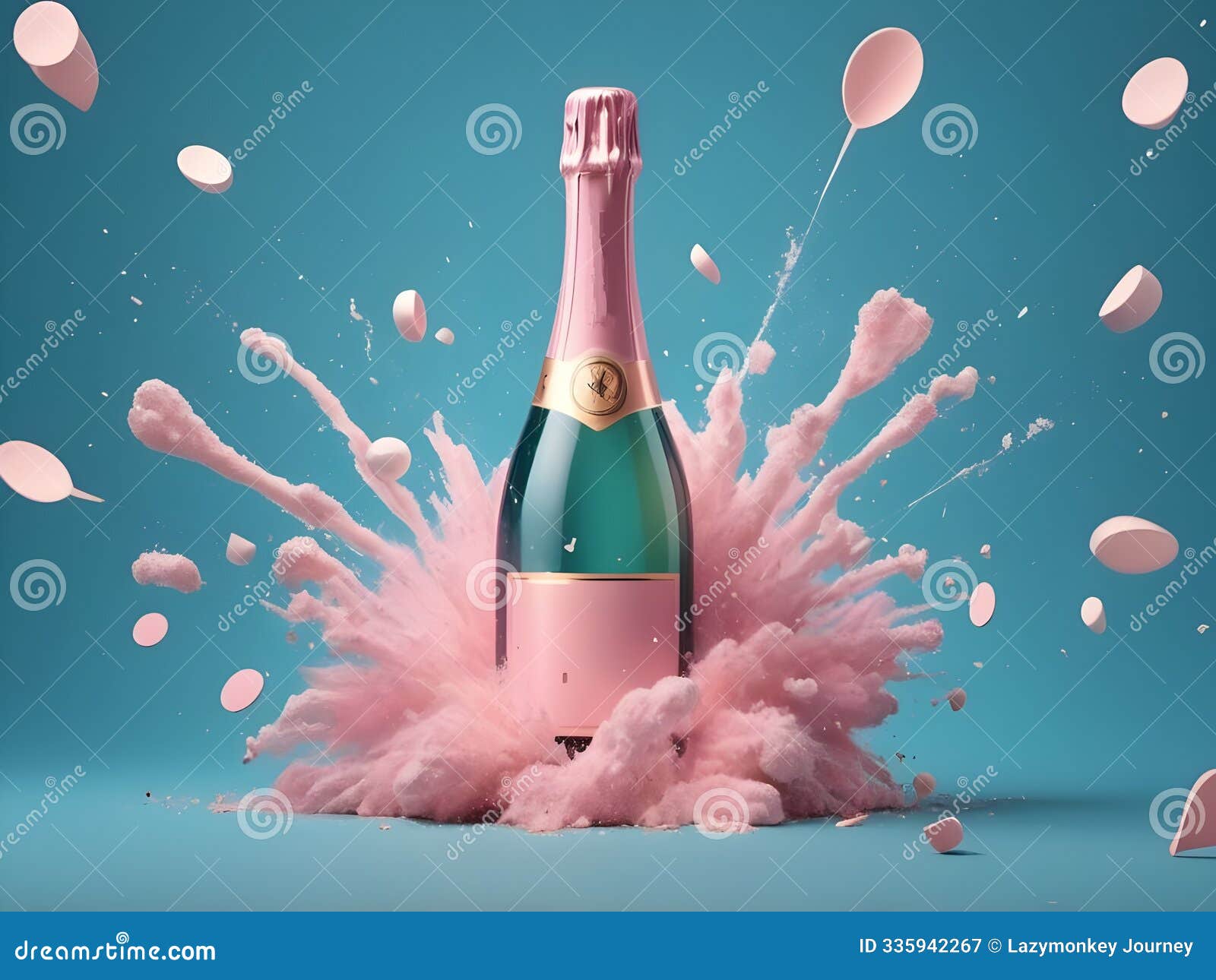 Abstract Pastel Pink Champagne Explosion on Blue Background Stock Illustration - Illustration of ...